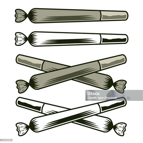 마리화나 압연 관절 또는 벡터 개체 또는 흰색에 고립 된 디자인 요소의 약물 세트와 담배 구겨진에 대한 스톡 벡터 아트 및 기타