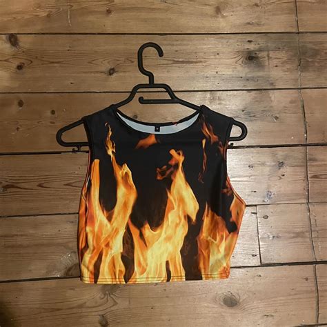 Dolls Kill Womens Black And Orange Crop Top Depop