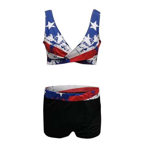 Womens Sexy Two Piece Bikini Independence Day Swimsuit Patchwork