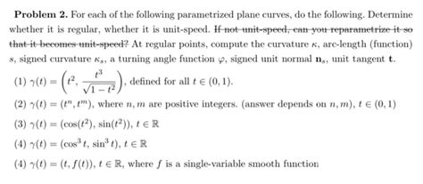 Problem For Each Of The Following Parametrized Chegg