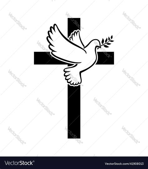 Beautiful White Peace Dove On Christian Cross Vector Image