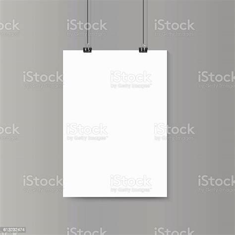 Empty Vertical White Paper Poster Mockup On Grey Wall With向量圖形及更多傳單圖片