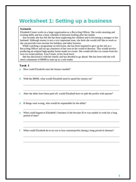 worksheet 5 setting up a business pdf
