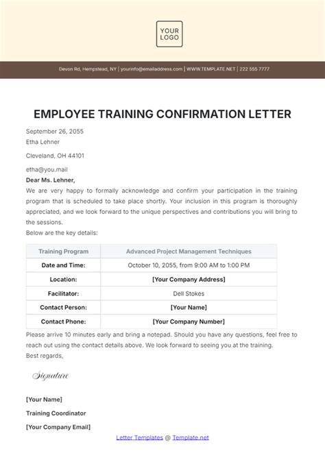 Free Confirmation Letter Templates Editable And Printable
