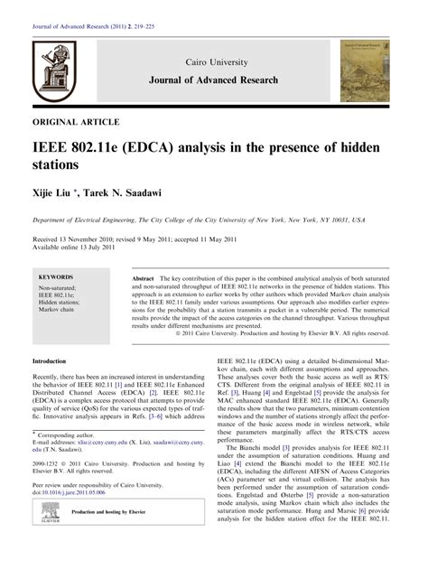 Pdf Ieee 80211e Edca Analysis In The Presence Of Hidden Stations