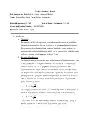 Exploring Simple Harmonic Motion In Physics Lab Study Course Hero