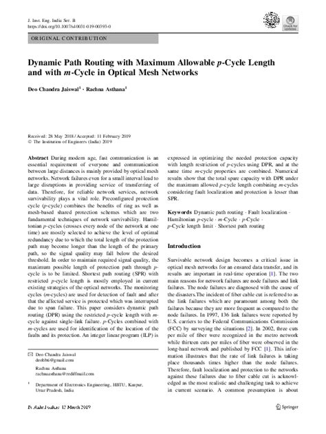 Pdf Dynamic Path Routing With Maximum Allowable P Cycle Length And