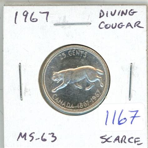 1967 Diving Cougar Silver 25 Cents Ms 63 Scarce Schmalz Auctions
