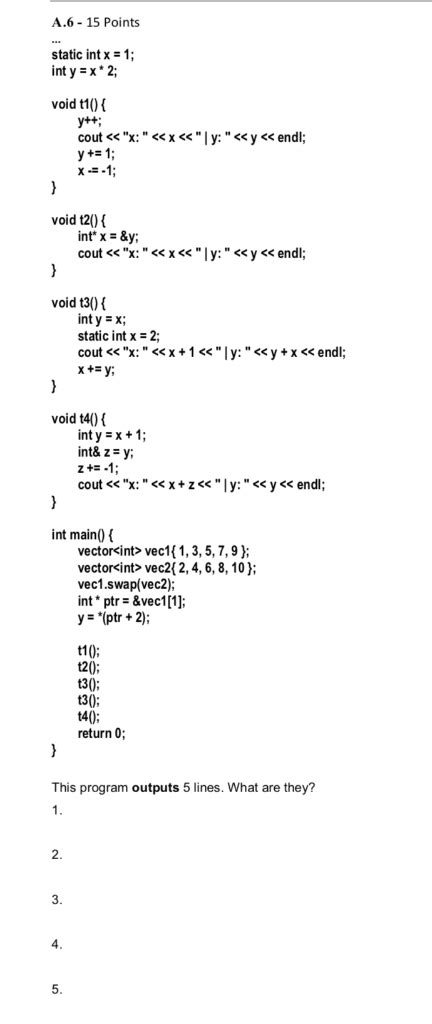 solved a 6 15 points static int x 1 int y x 2 void t1 y t
