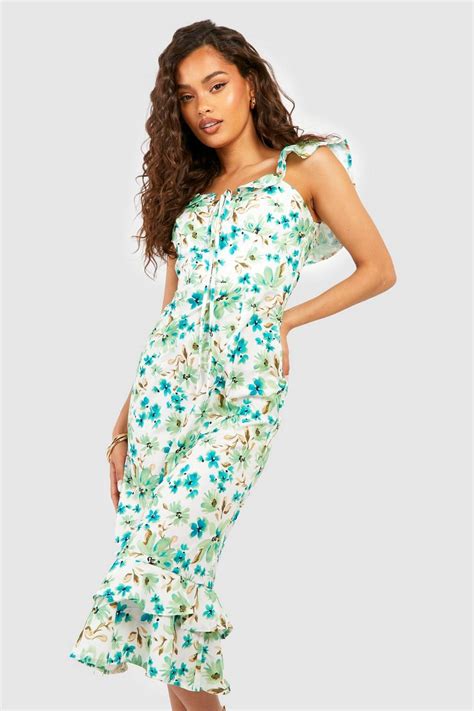 Floral Ruffle Midi Dress Boohoo Uk