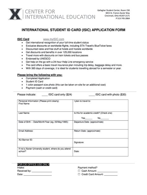 Fillable Online International Student Id Card Isic Application Form