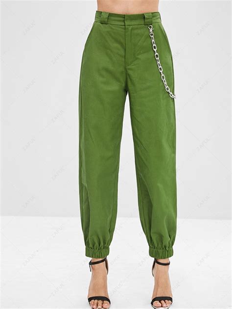 Chain Embellished Jogger Pants In Medium Forest Green Zaful 2023