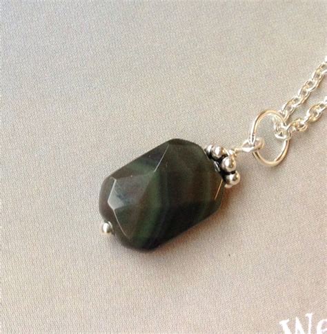 Rainbow Obsidian Pendant Necklace Sterling Silver Onyx