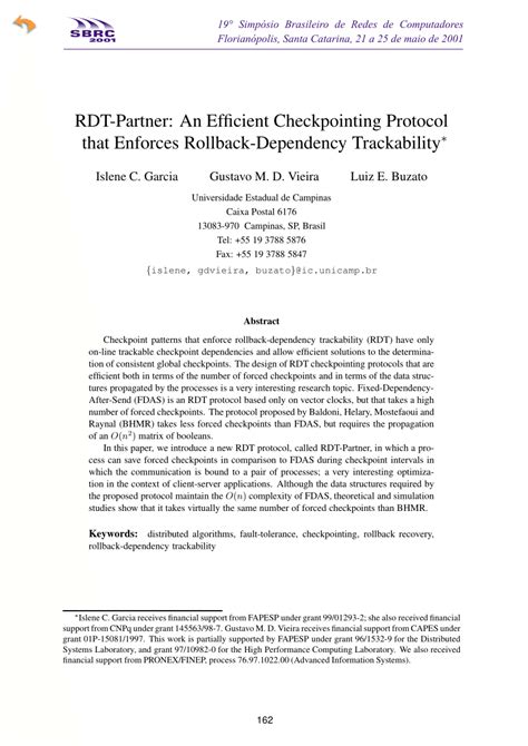 Pdf Rdt Partner An Efficient Checkpointing Protocol That Enforces Rollback Dependency