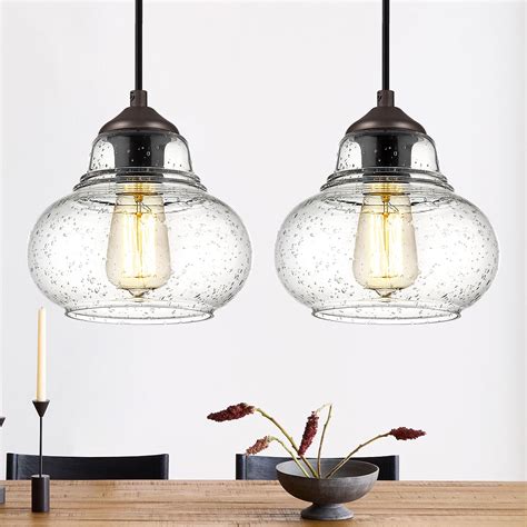 Vintage Seeded Glass Pendant Lights Industrial Pipe 5 Light Feature