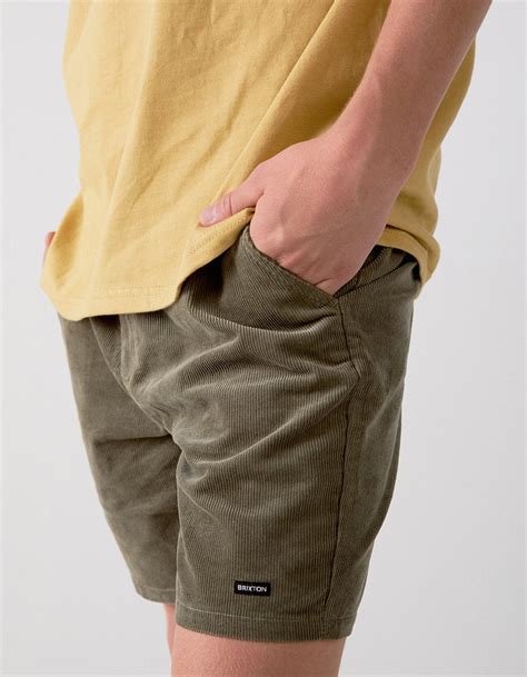 Brixton Leon Mens Elastic Waist Corduroy Shorts Olive Tillys