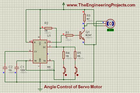 angle control of servo motor using 555 timer in proteus isis the