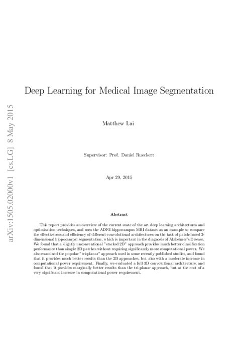 Pdf Deep Learning For Medical Image Segmentation