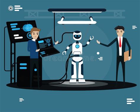 Technology Robotic Concept Programmer Is Loading Data To Robot Process Of Building The Robot
