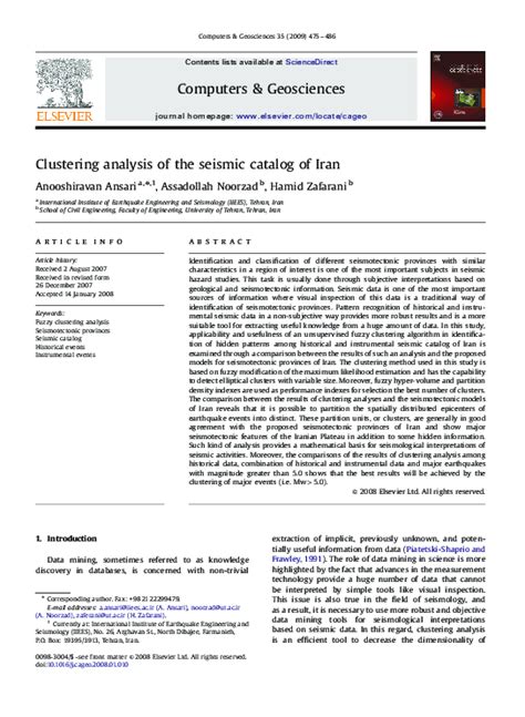 Pdf Clustering Analysis Of The Seismic Catalog Of Iran
