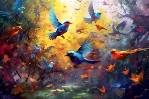 Premium Photo Vibrant Colored Birds Flying Freely In Nature Generated