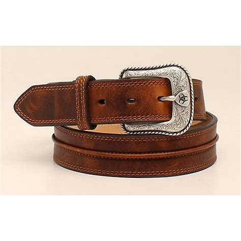 Ariat Mens Leather Belt With Center Piping Medium Brown 38brown At