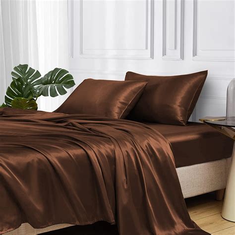 Mrandhm Satin Bed Sheets Queen Size Sheets Set 4 Pcs Silky Bedding Set