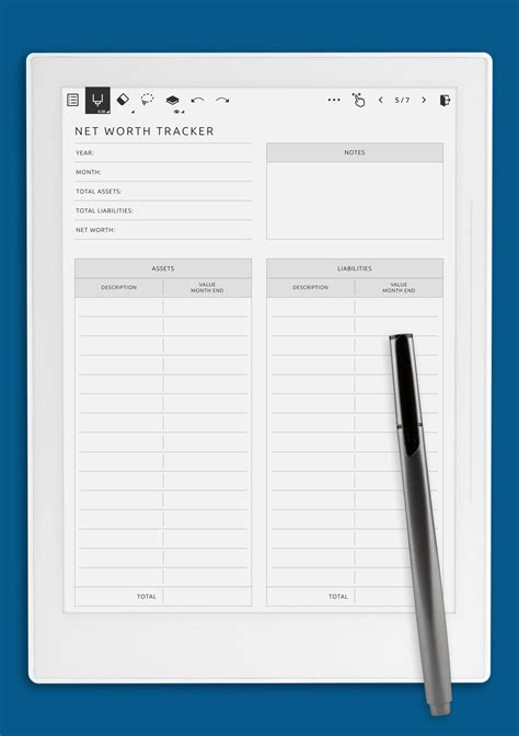 Download Printable Detailed Net Worth Tracker Template PDF