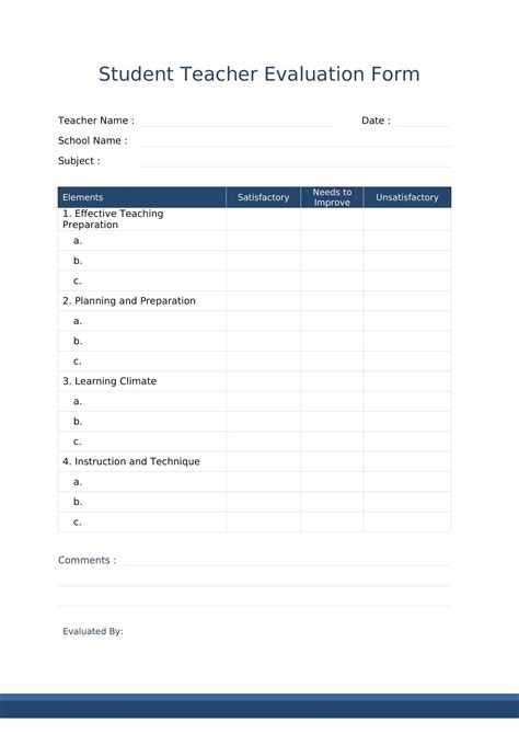 Free Printable Teacher Evaluation Form Templates Word Excel Pdf