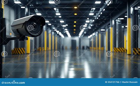 Security Camera In Modern Industrial Warehouse Interior Stock Photo