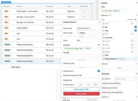 toggle to disable action buttons on custom column comparing strings 💬