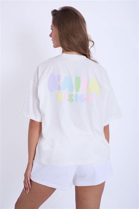 Kaiia Bubble Logo Oversized Tee Off White And Rainbow Kaiia