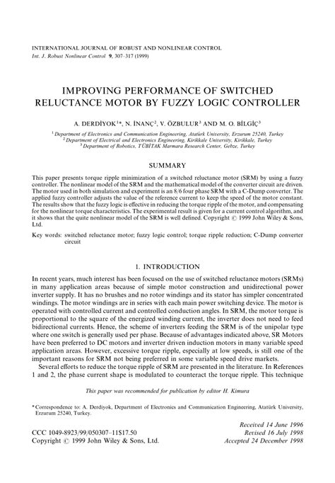Pdf Improving Performance Of Switched Reluctance Motor By Fuzzy Logic