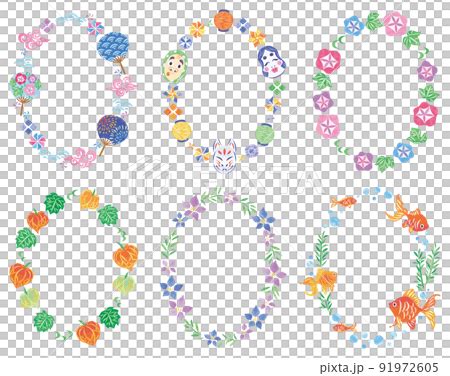 夏季節日日式插圖圓形框架設置垂直 插圖素材 91972605 PIXTA圖庫