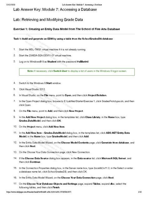 Lab Answer Key Module 7 Accessing A Database Pdf Data Model Databases