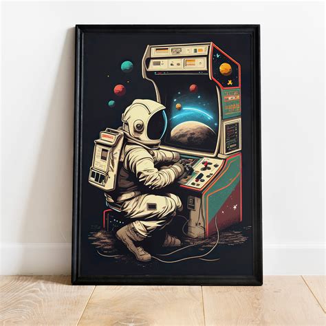 Retro Arcade Astronaut Poster Arcade Machine Decor Retro Space Art
