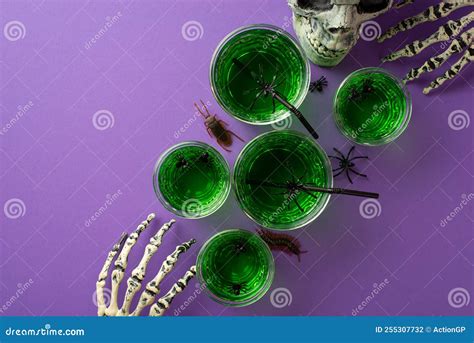 Halloween Party Concept Top View Photo Of Green Drink With Floating