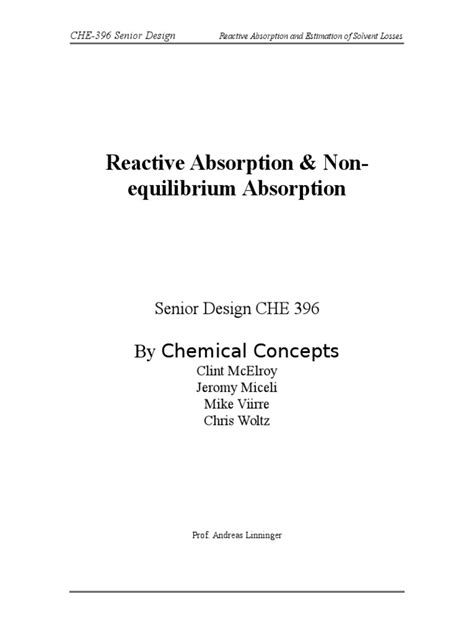 Reactive Absorption And Non Equilibrium Absorption Pdf Absorption