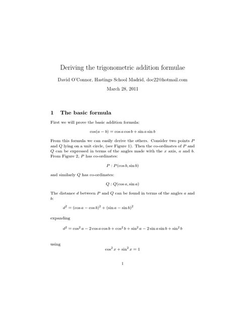 Trig Addition Formula Trigonometric Functions Sine