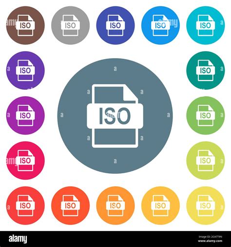 ISO File Format Flat White Icons On Round Color Backgrounds Background Color Variations Are