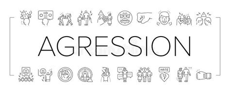 Violence First Aggressive Hand Icons Set Vector Stock Vector