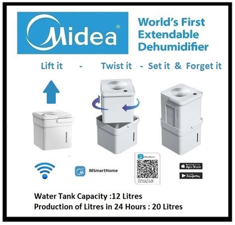 Midea Wifi Dehumidifier Cube 20 Litres And 12 Litres Tank Mddm 20den7