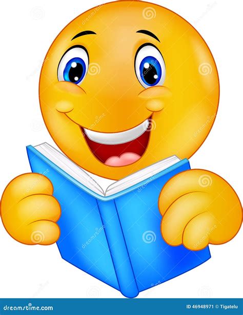 Libro De Lectura Sonriente Feliz Del Emoticon Ilustración del Vector Ilustración de amarillo