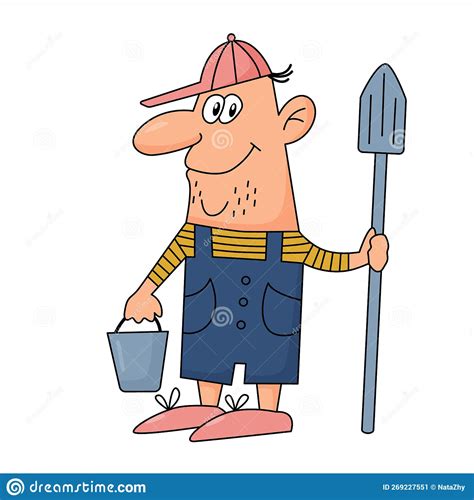 Funny Gardener With Shovel And Bucket Stock Vector Illustration Of