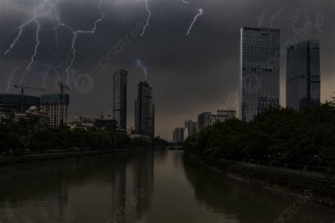 Urban Scenery Under Lightning Background Lightning Thunder