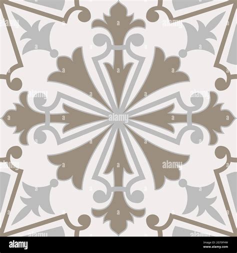 Neutral Beige Spanish Tile Vector Ornamental Illustration Stock