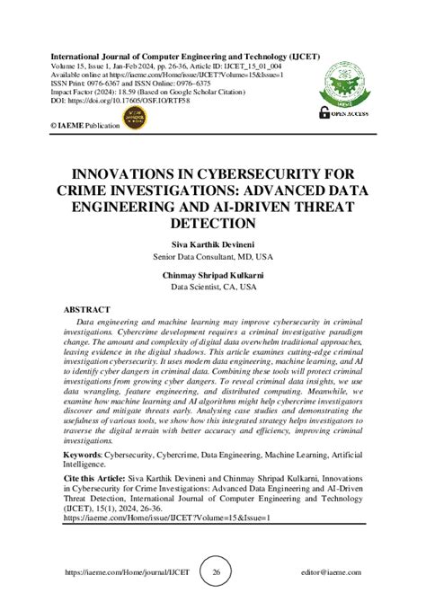 Pdf Innovations In Cybersecurity For Crime Investigations Advanced Data Engineering And Ai