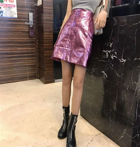 Itgirl Shop Aesthetic Clothing Shiny Party Pink High Waist Metallic