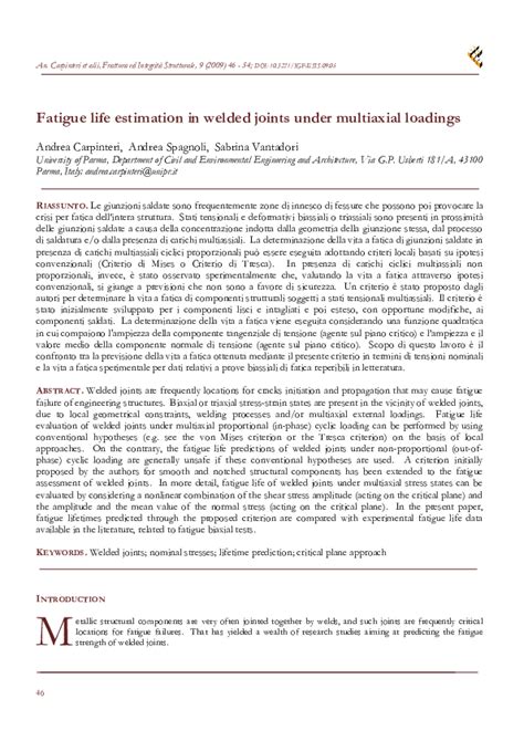 Pdf Fatigue Life Estimation In Welded Joints Under Multiaxial Loadings Issue09paper05 Pdf