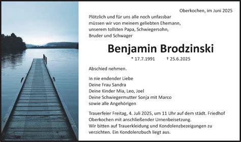 Traueranzeigen Von Benjamin Brodzinski Ostalbtrauer